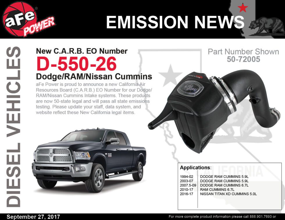 New CARB EO: D-550-26 | aFe POWER Dealer Support
